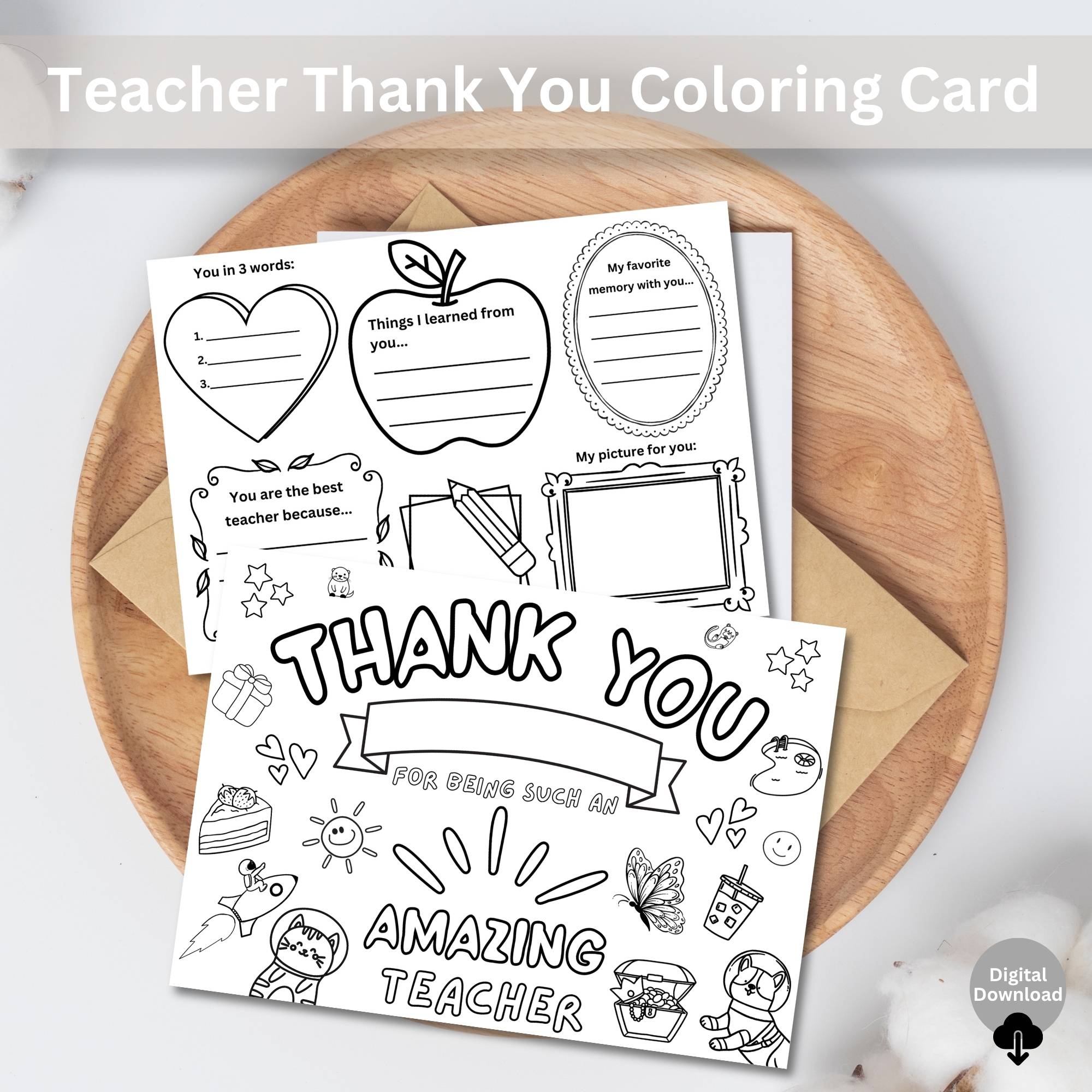 Printable Teacher Thank You Card – 8.5x11 Coloring Craft for Kids ...