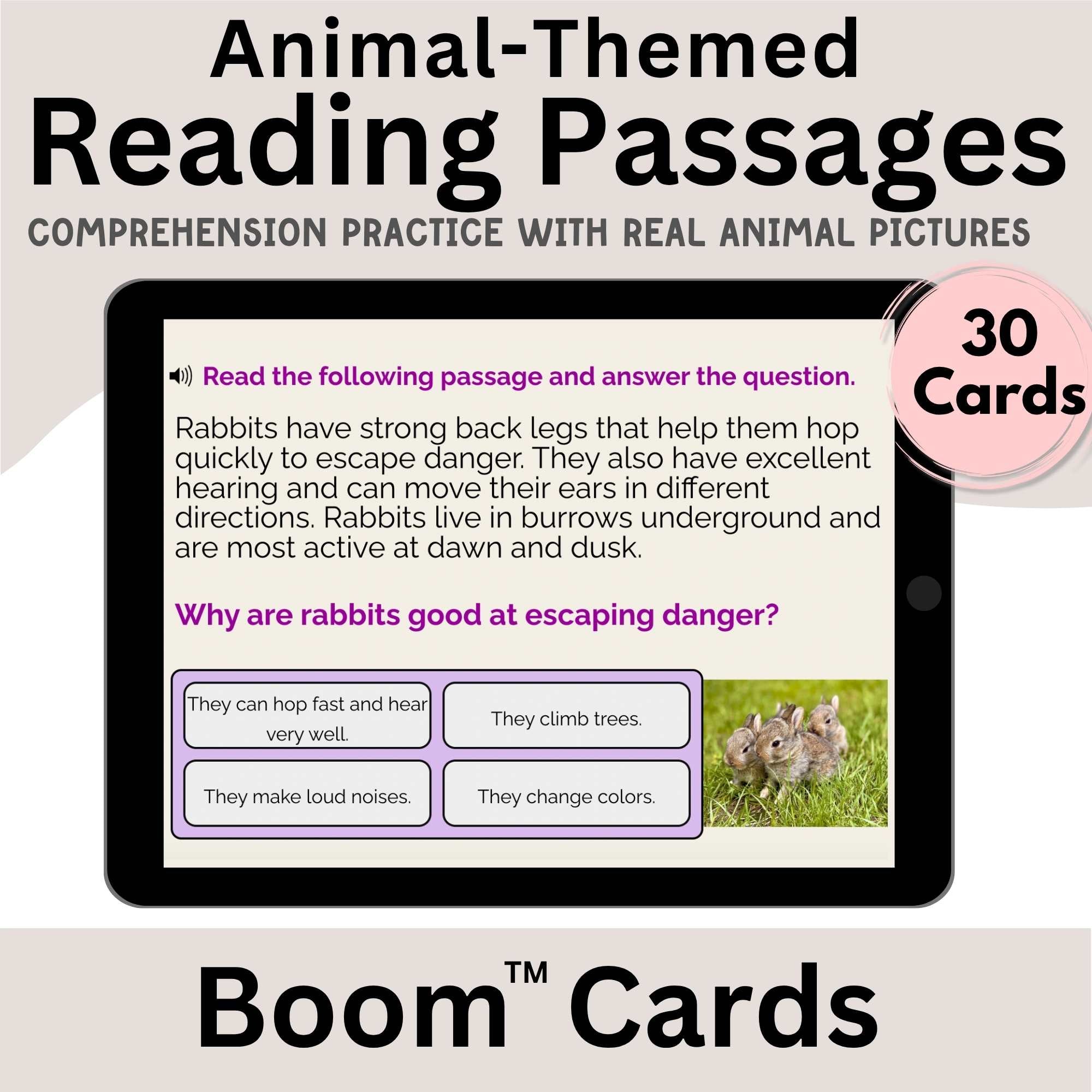 Animal-Themed Reading Comprehension Boom Cards | 30 Digital Task Cards ...