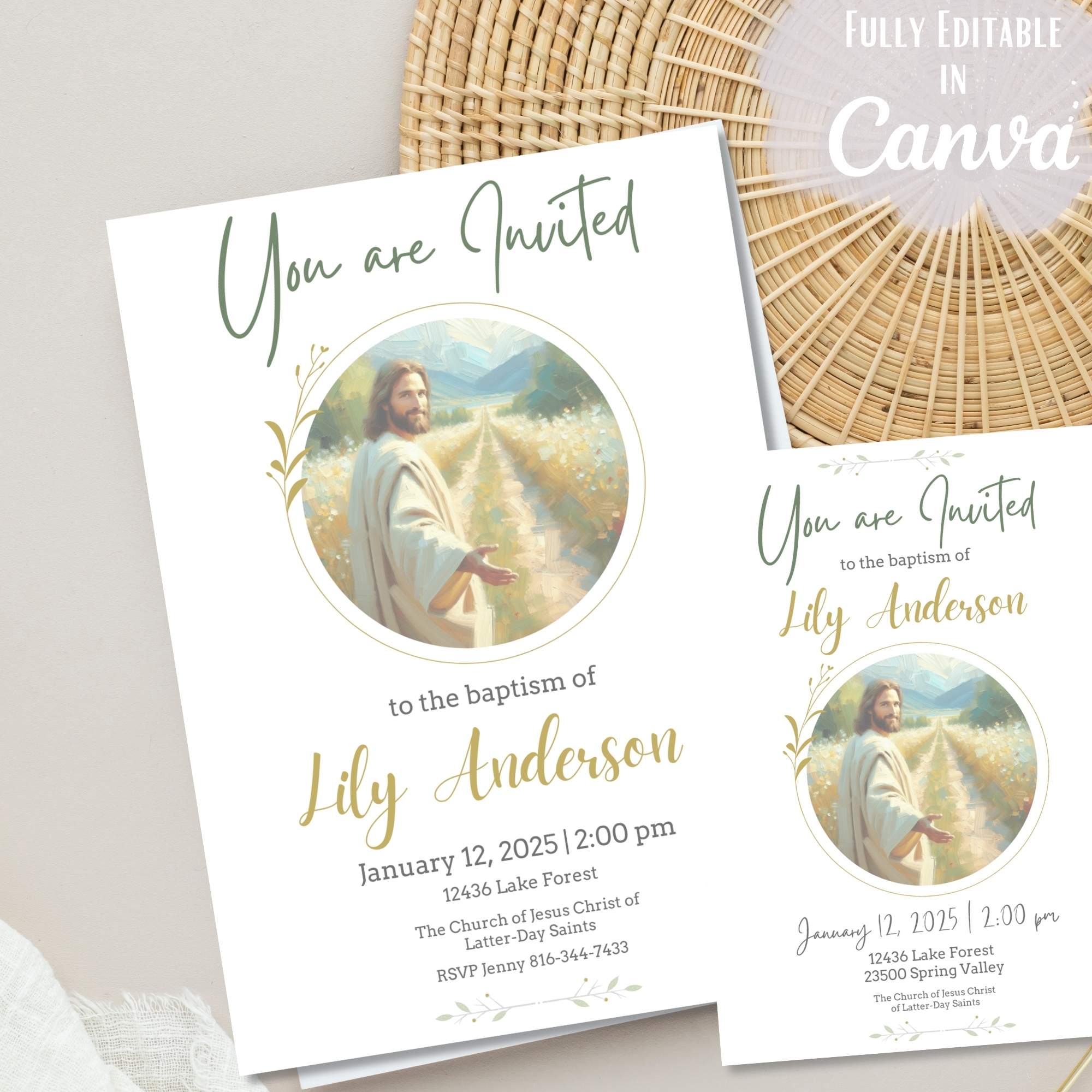 Editable LDS Baptism Invitation Template – Canva Printable | Girl or ...