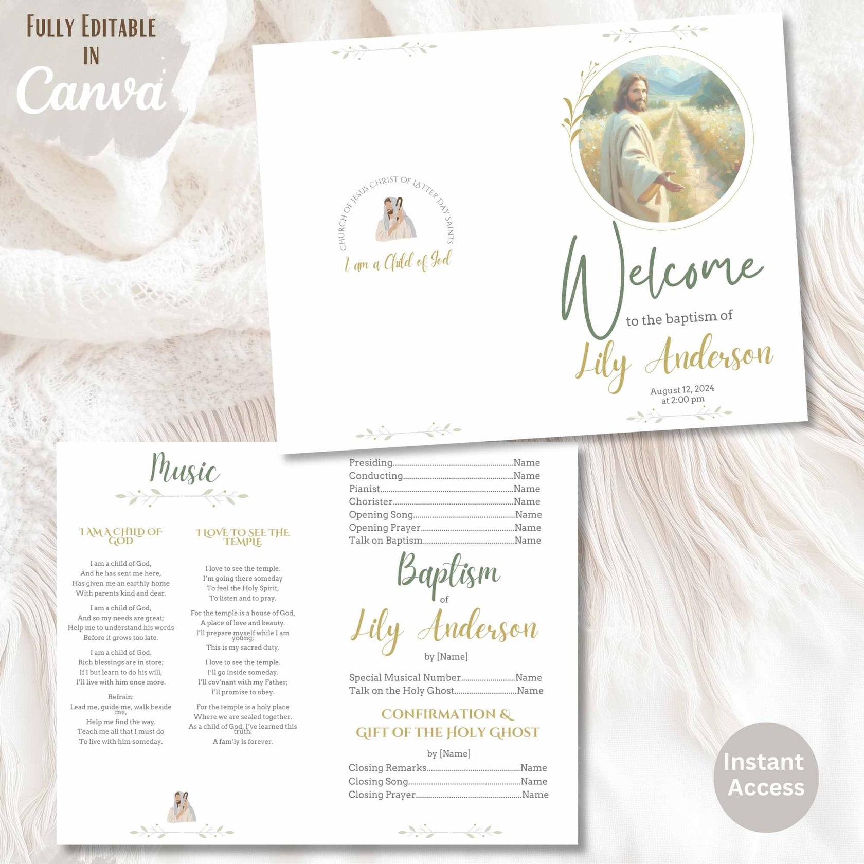 Editable LDS Baptism Program Template – Girl or Boy | Jesus ...