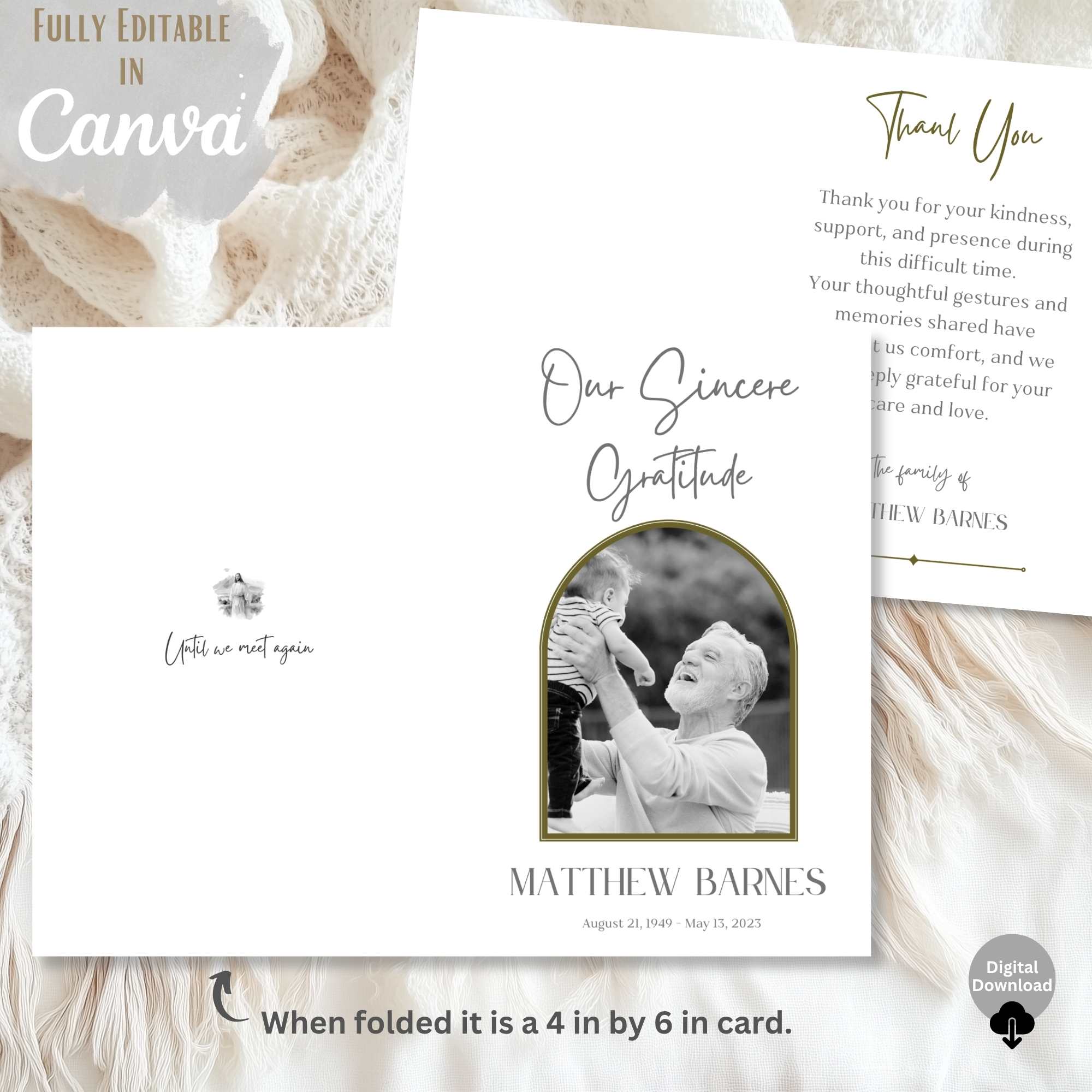 Editable LDS Funeral Thank You Card – 4x6 Folded Canva Template ...