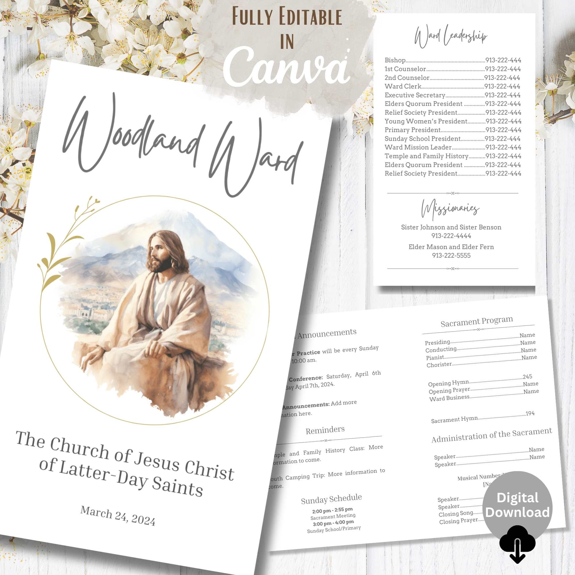Editable LDS Sacrament Program Template – Printable Canva Church ...