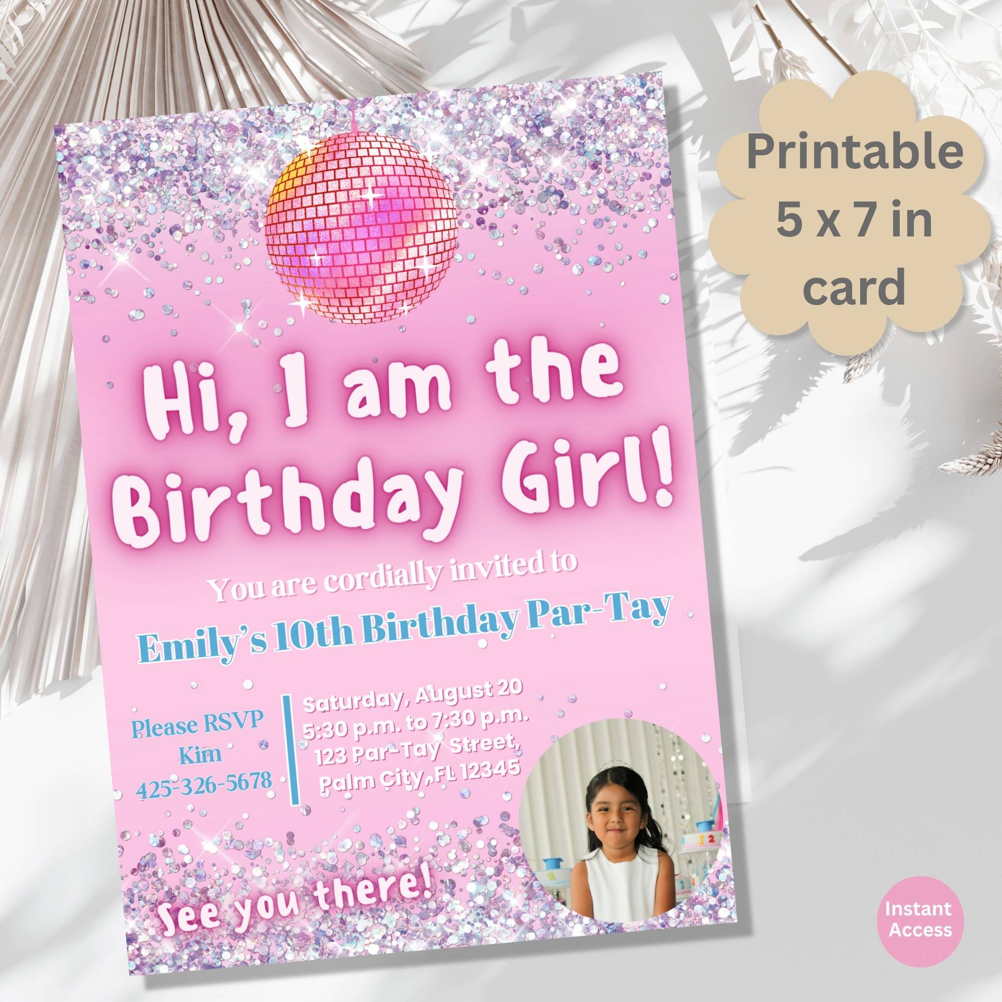 Pink Disco Birthday Invitation | Editable Canva Photo Template ...