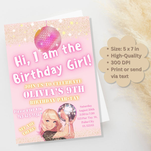 Editable Pop Star Birthday Invitation – “I Am the Birthday Girl” Canva ...