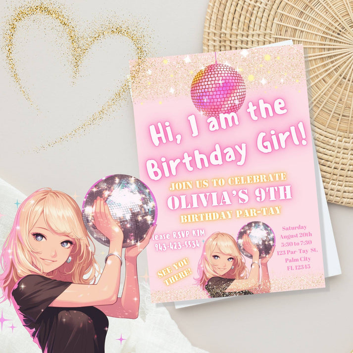 Editable Pop Star Birthday Invitation – “I Am the Birthday Girl” Canva ...