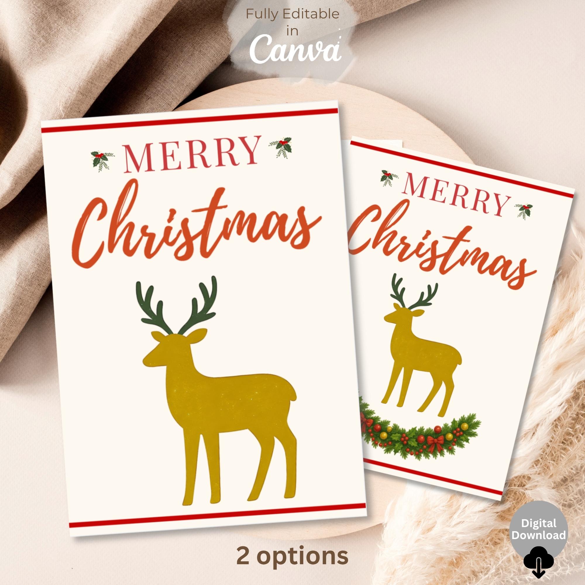Editable Reindeer Christmas Card Template | Modern Holiday Canva Design ...