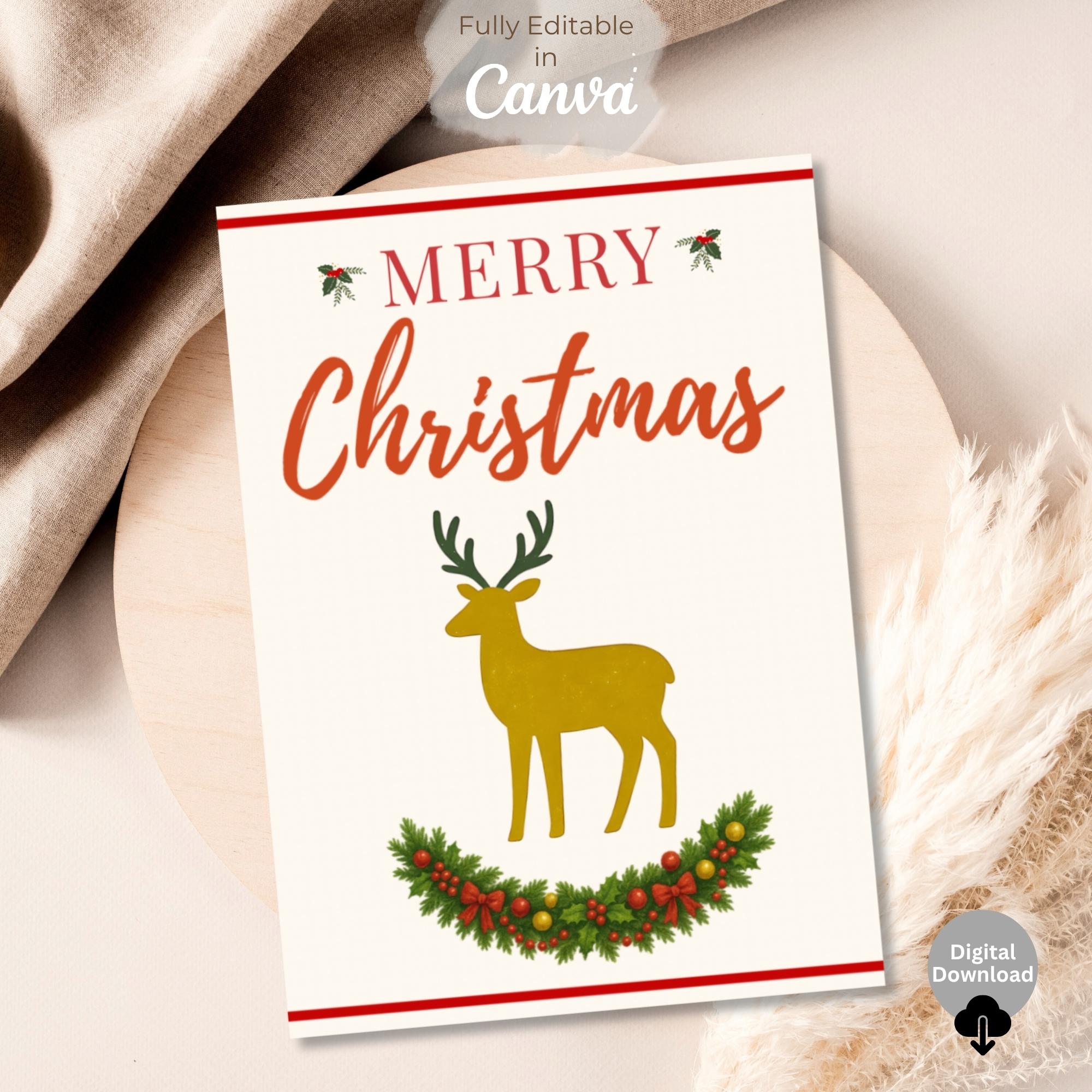 Editable Reindeer Christmas Card Template | Modern Holiday Canva Design ...