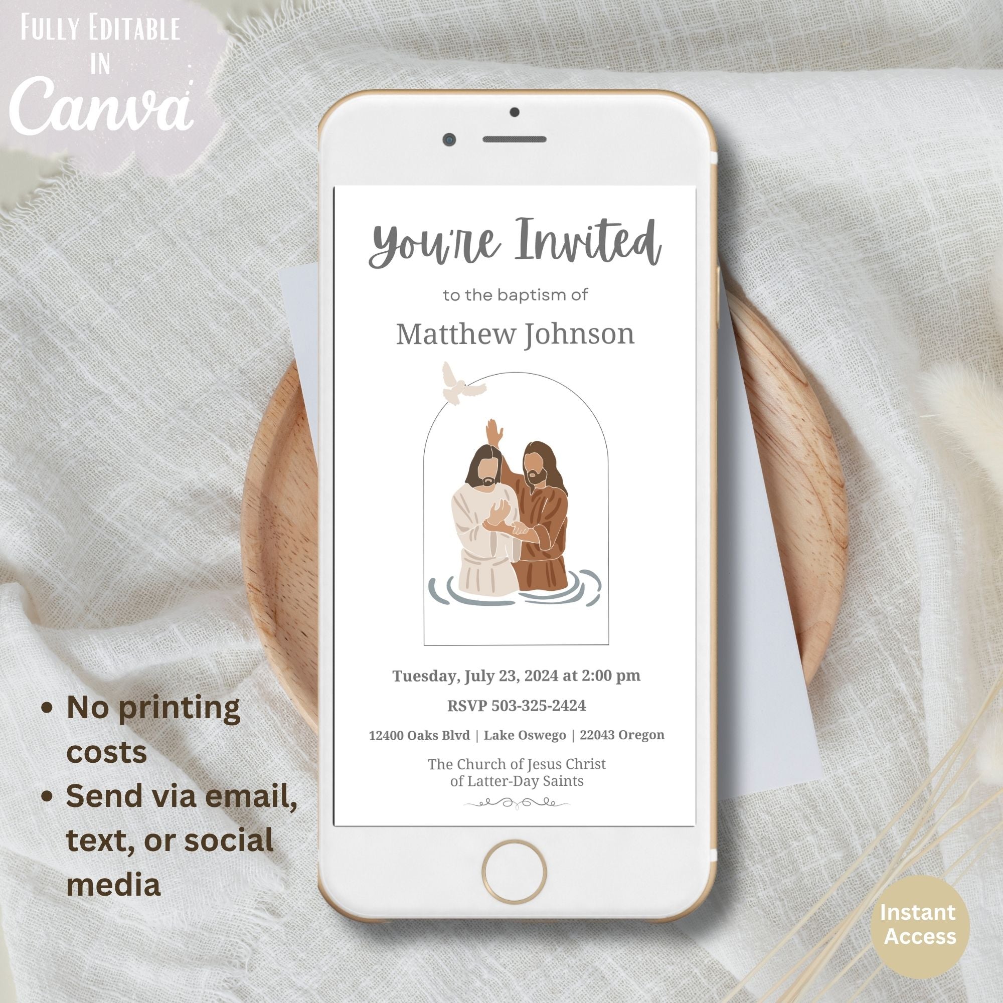 LDS Baptism Invitation – Editable Canva Evite or Printable - Digital ...