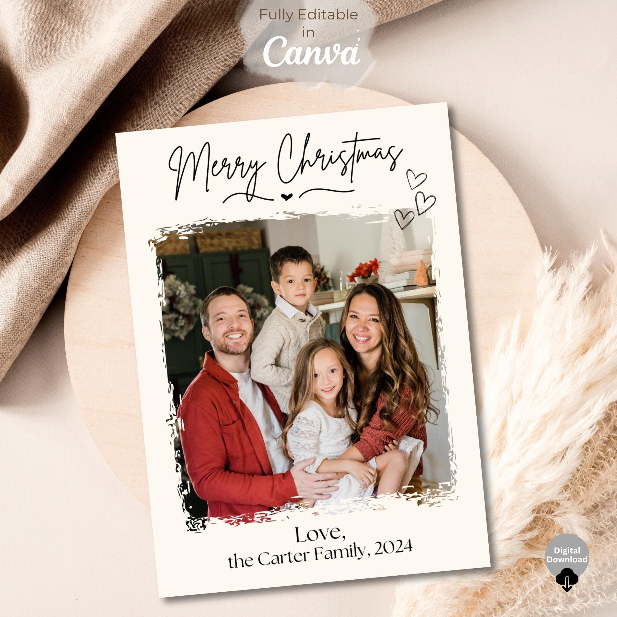 Minimalist Christmas Photo Card – Editable Canva Holiday Template ...