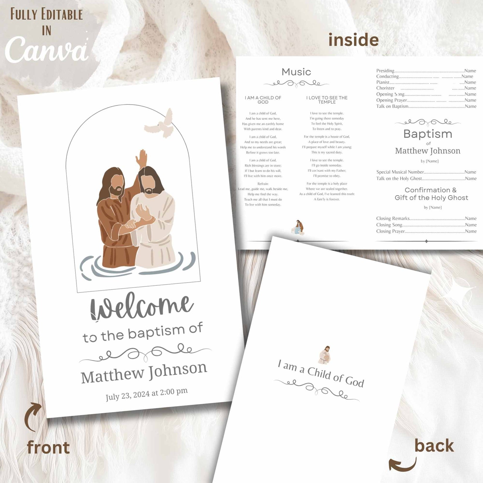 Minimalist LDS Baptism Program Template - Canva Printable – Digital Kim ...