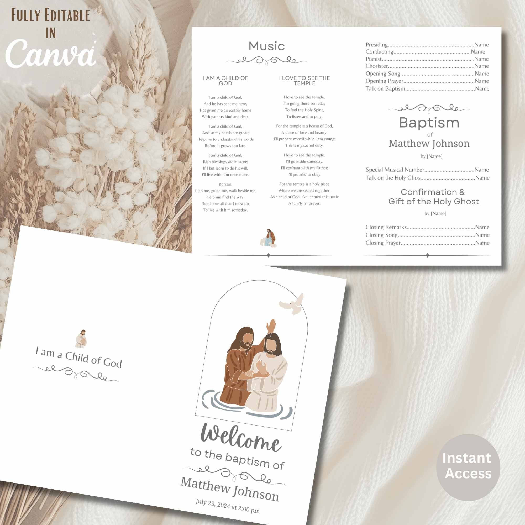 Minimalist LDS Baptism Program Template - Canva Printable – Digital Kim ...