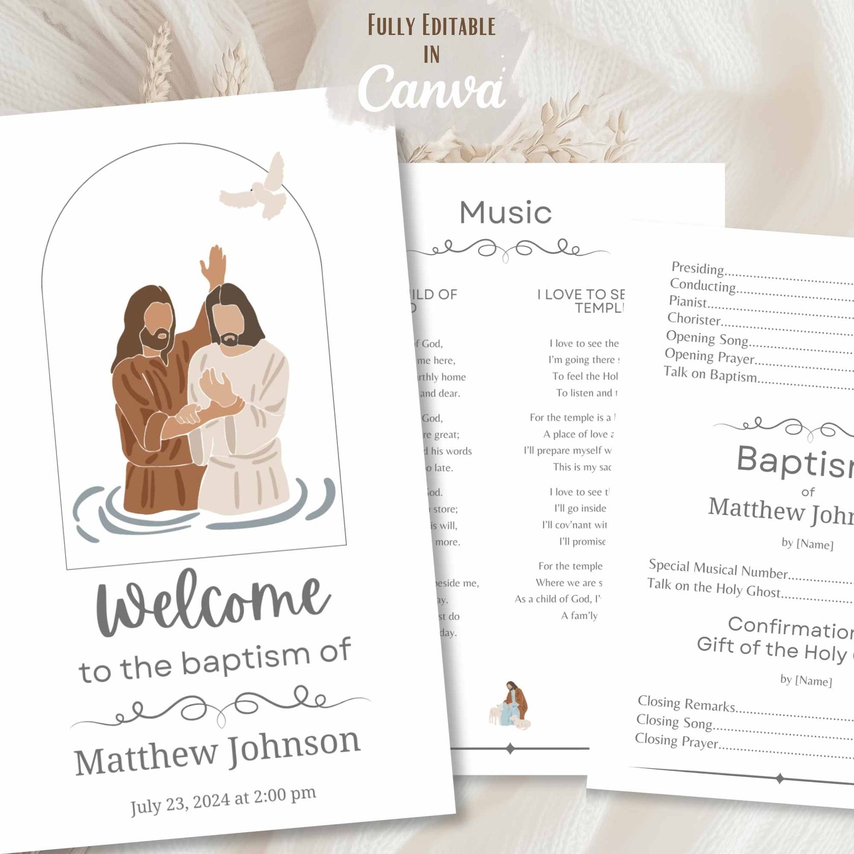Minimalist LDS Baptism Program Template - Canva Printable – Digital Kim ...