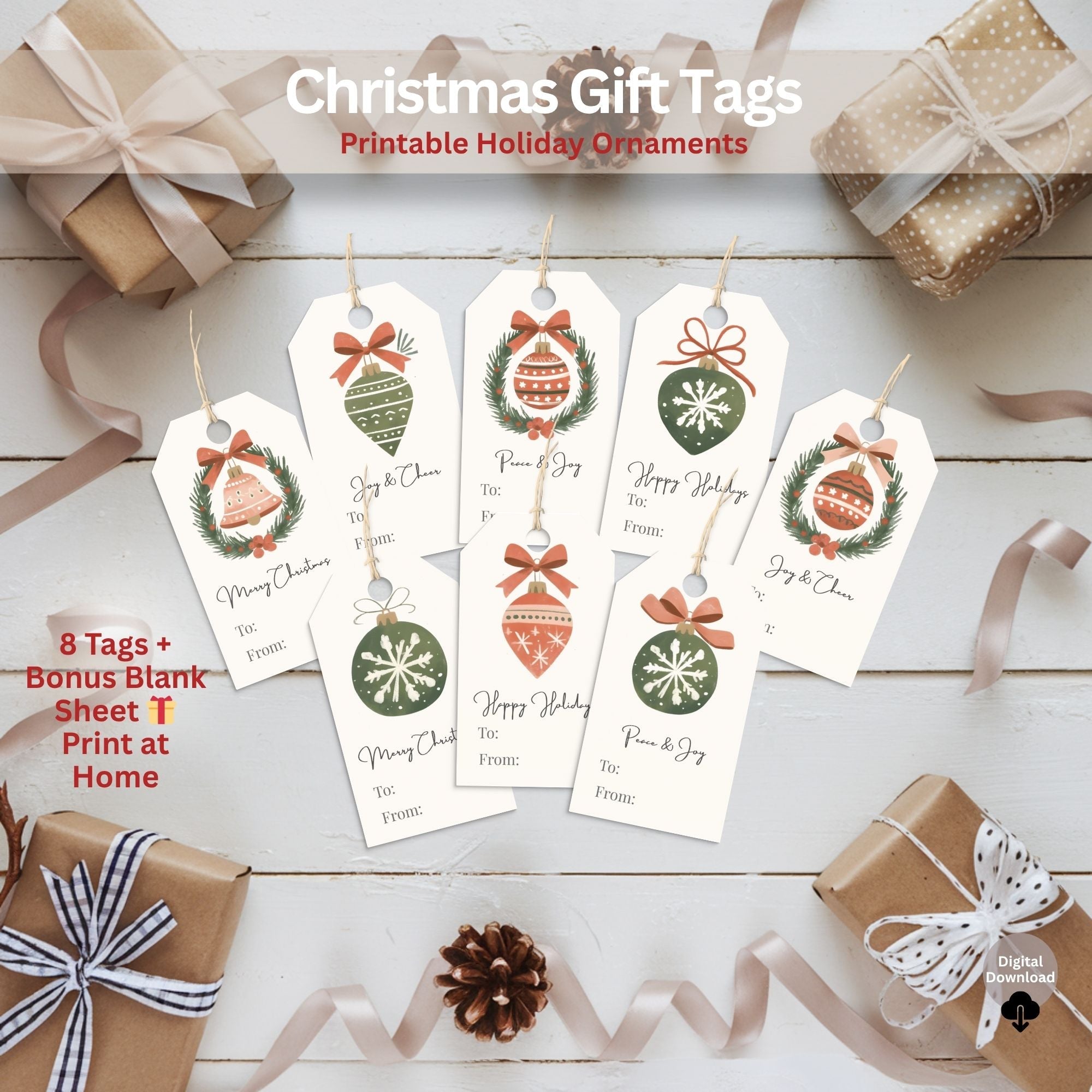 Neutral Christmas Gift Tags Printable | Scandi Ornament Labels (Digital ...