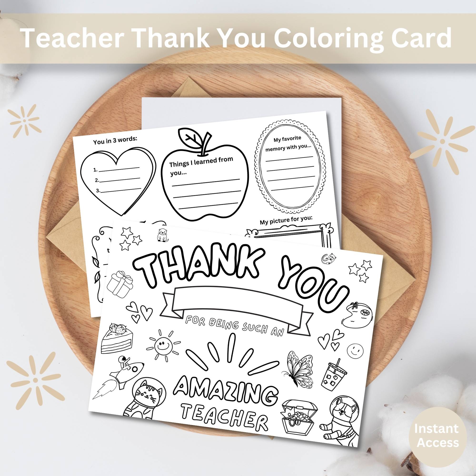Printable Teacher Thank You Card – 8.5x11 Coloring Craft for Kids ...
