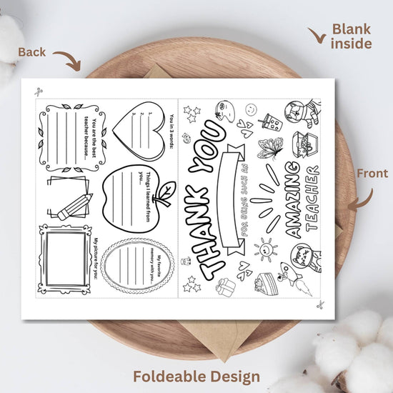 Printable Teacher Thank You Card – 8.5x11 Coloring Craft for Kids ...