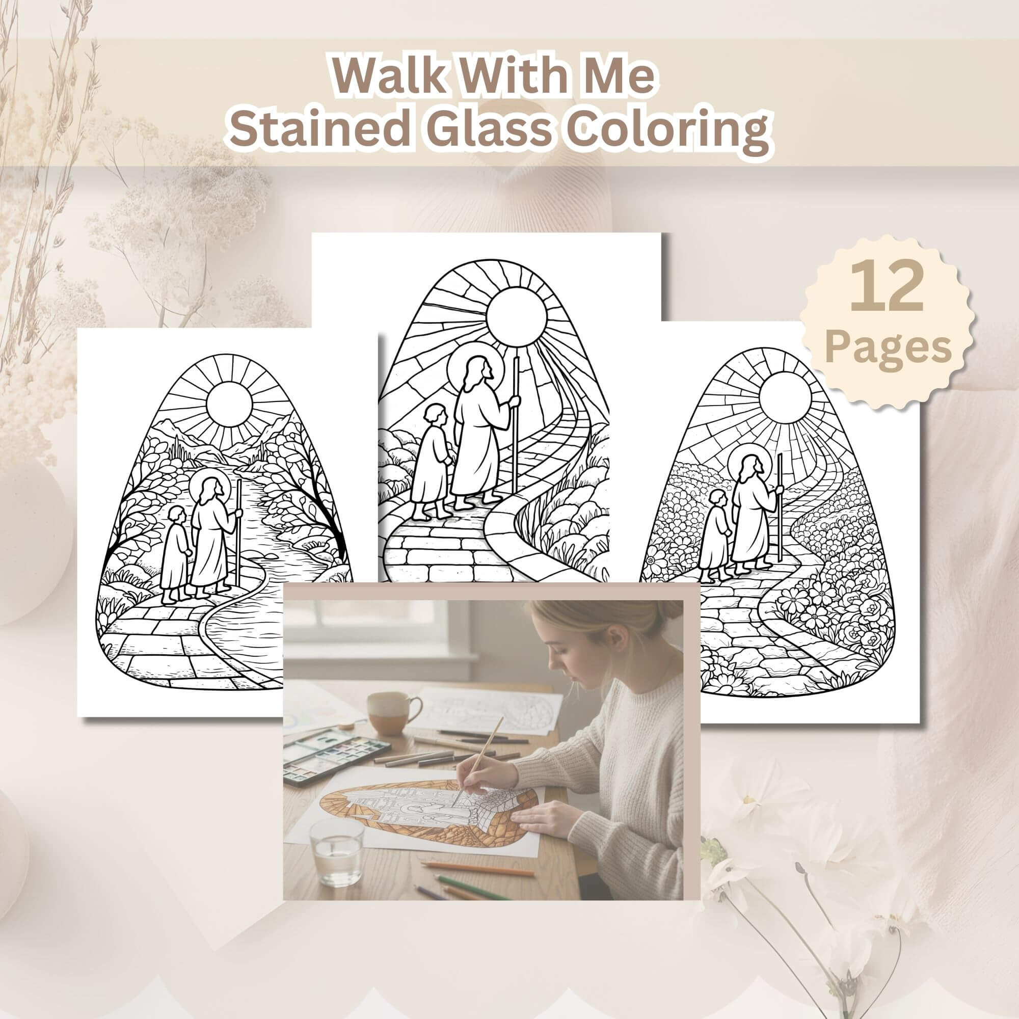 Walk With Me Stained Glass Coloring Pages | Faith-Based Christian ...